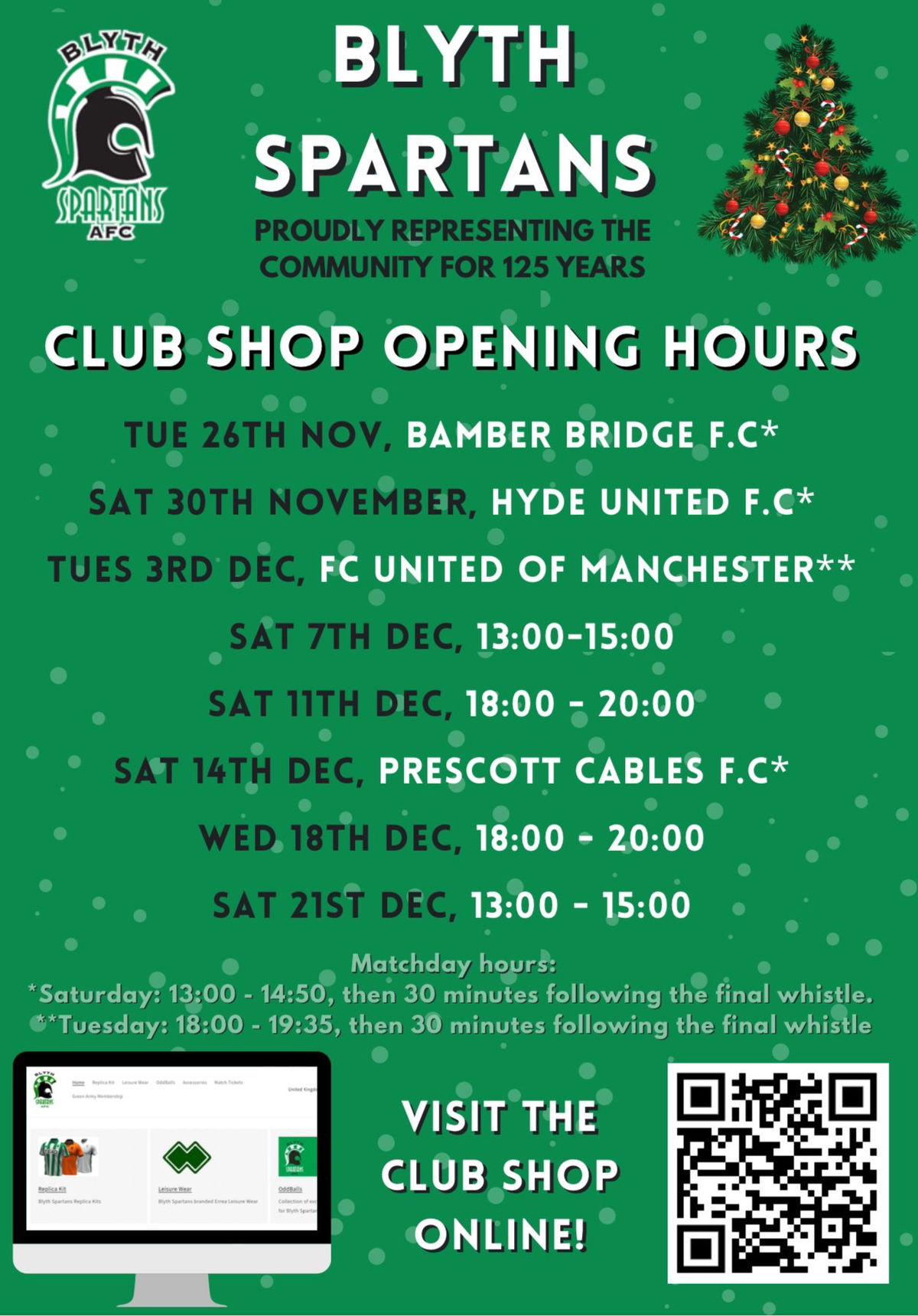 Club shop 2024 Christmas opening times - Blyth Spartans